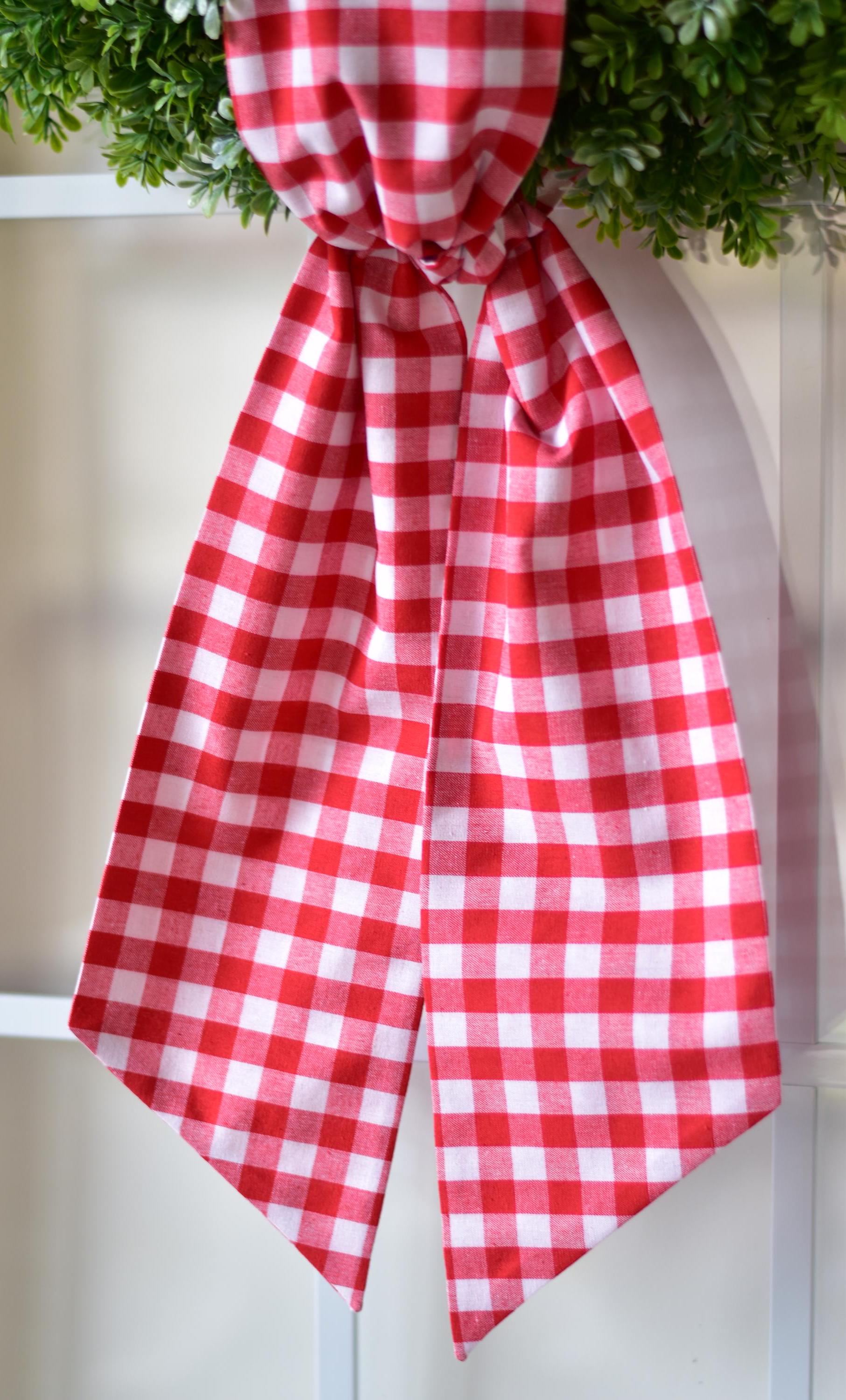 Red Gingham Wreath Sash, Red Check Front Door Decoration, Linen Cotton ...