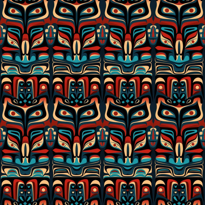 Northwest Tribal Cotton Sateen Fabric, Indigenous Pattern Print (94 ...