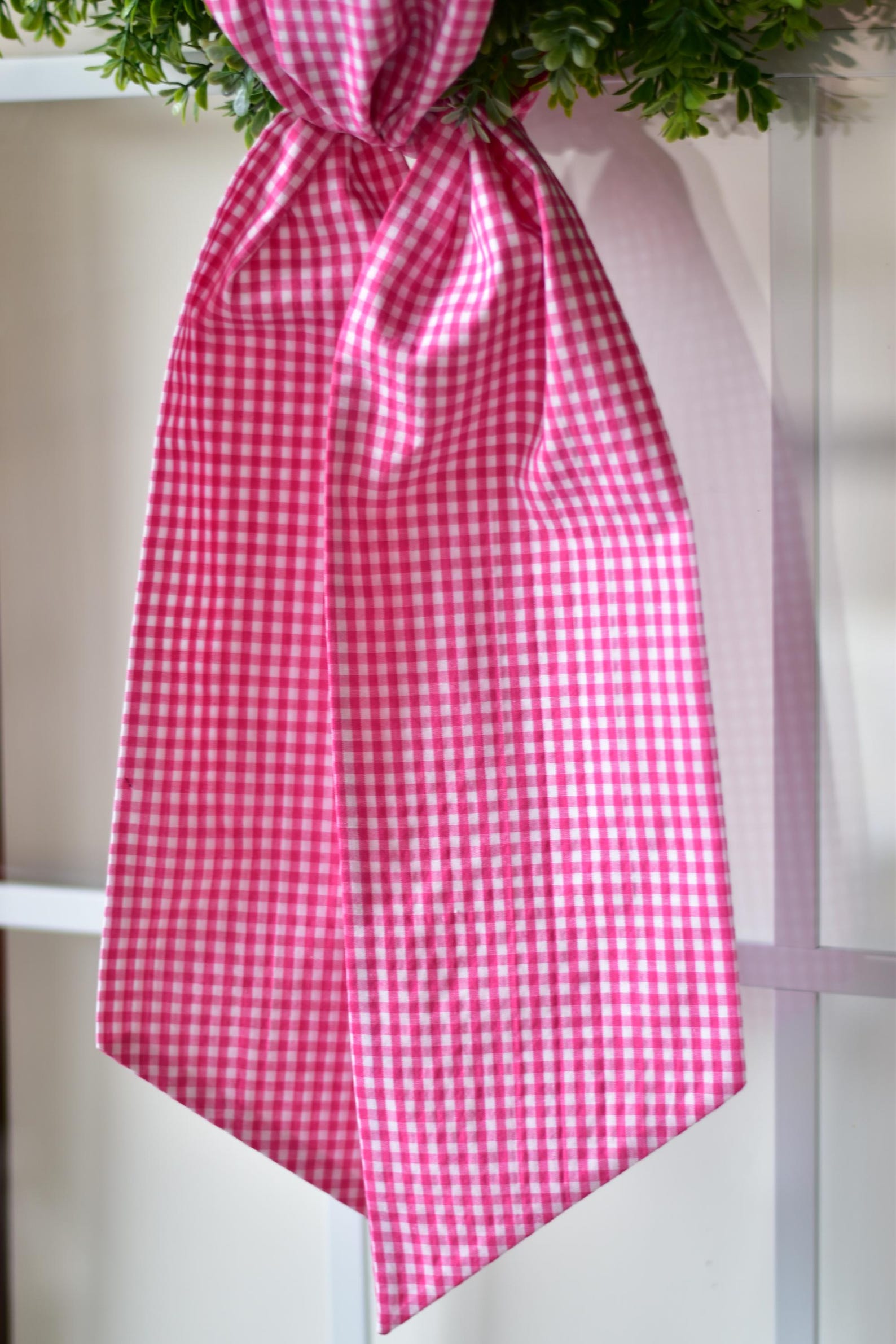 Pink Gingham Wreath Sash, Pink Check Front Door Decoration, Summer ...