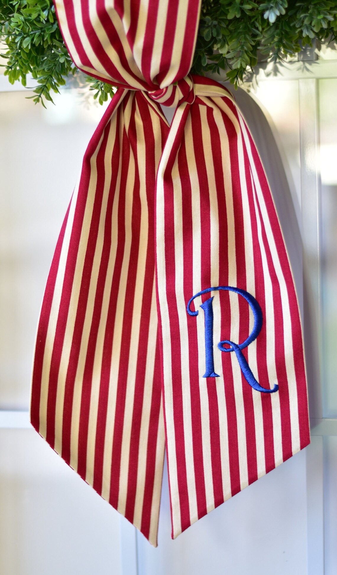 Red Stripe Wreath Sash, Red and off White Sash, Personalized Custom ...