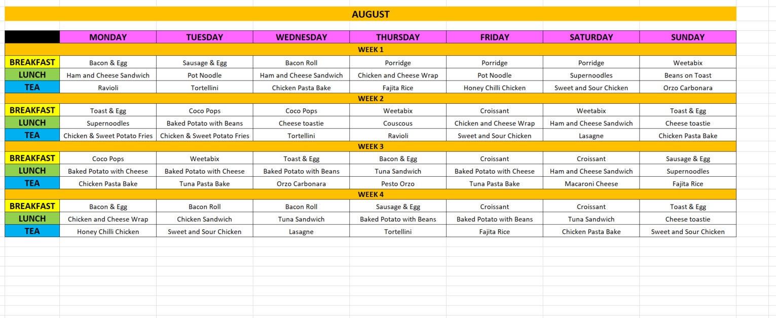 Random Meal Generator Spreadsheet (monthly) - Etsy