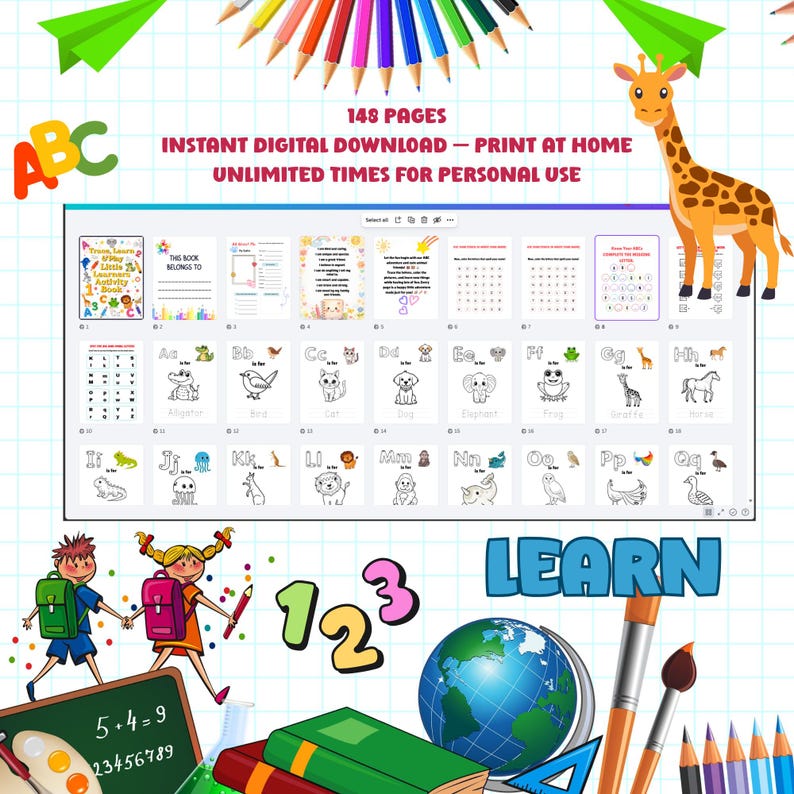 Preschool Activity Book, Alphabet Tracing, Numbers, Shapes (digital ...