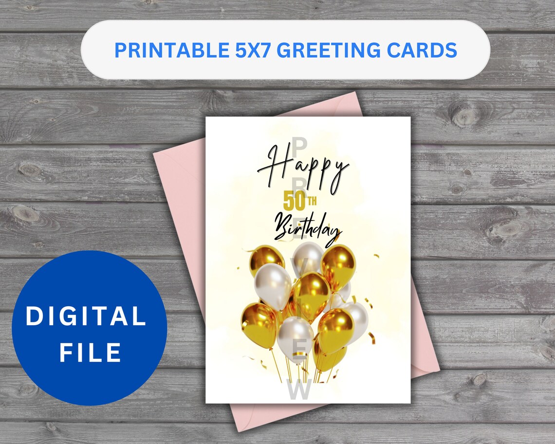 Printable Happy 50th Birthday Card Template, Happy Birthday, CAKE ...