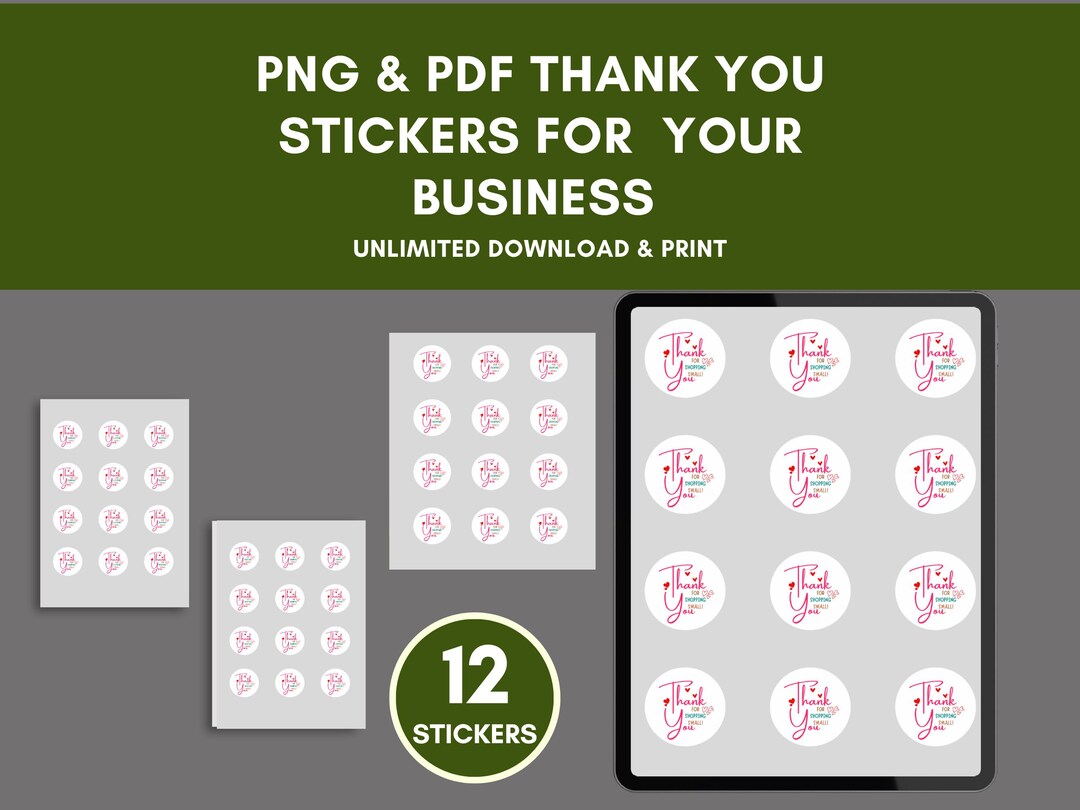 Thank You Sticker Sheet PNG PDF, Sticker for Small Business - Etsy