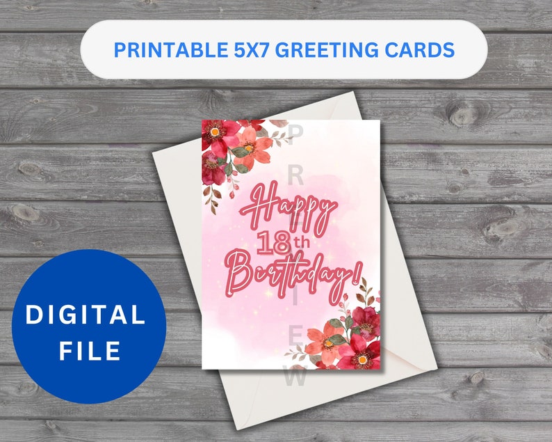 Printable Happy 18th Birthday Card Template, Happy Birthday, Floral ...