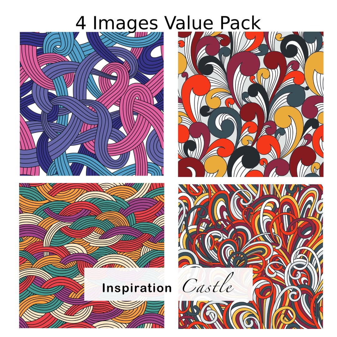 Four Seamless Pattern Set | Swiggle Curved Lines Pattern, Twisted Tapes ...