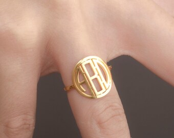 Rose Gold Monogram Ring Stackable Initial Custom Letter - Etsy