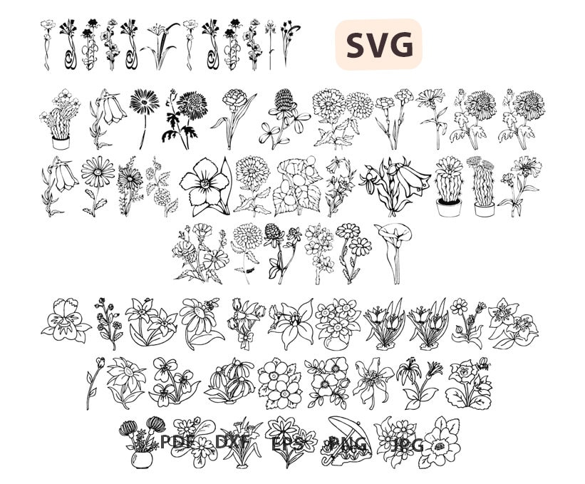 Wildflowers Png Bouquet SVG Bundle Wild Flower Svg - Etsy