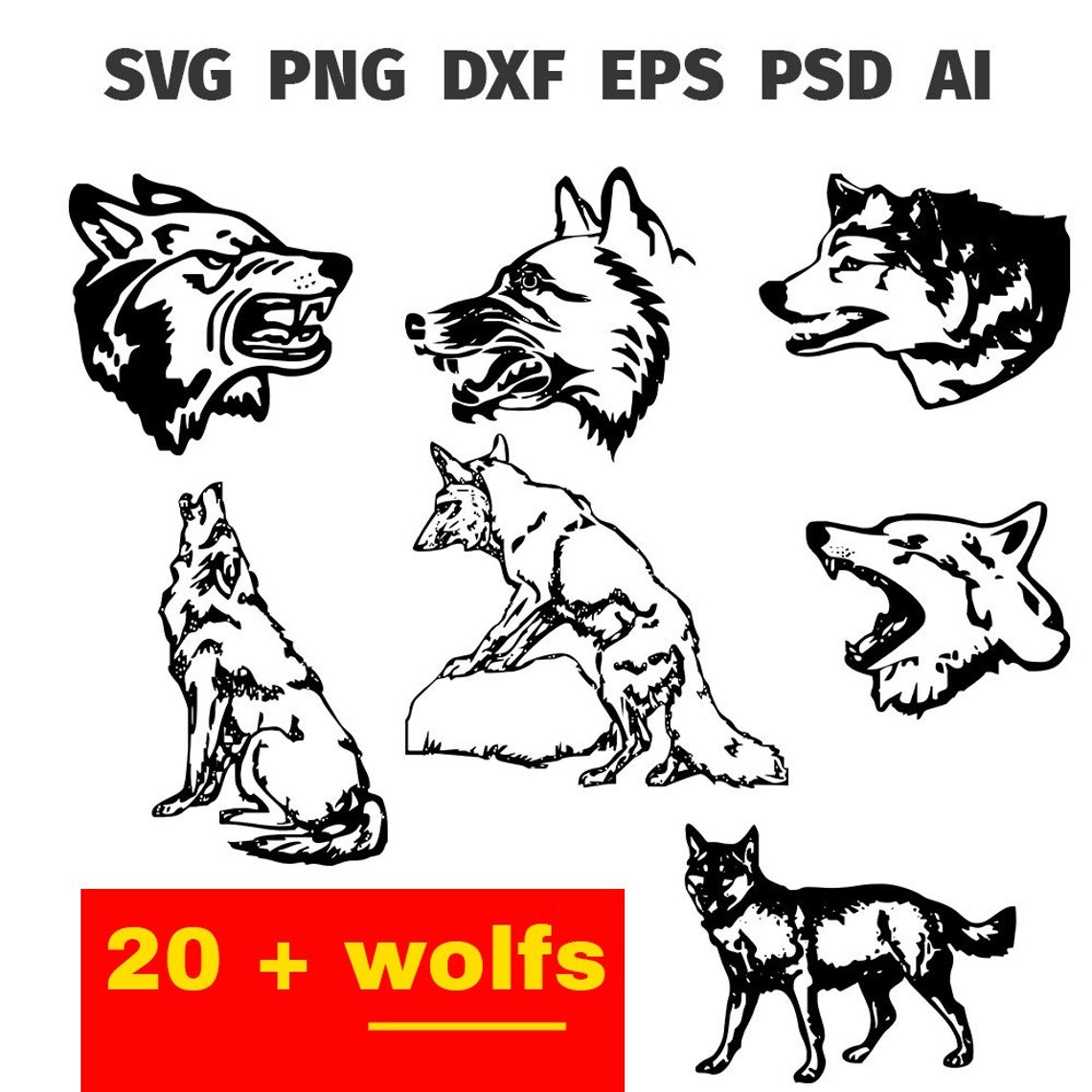 Wolf Clip Art, Wolf Collection, Wolf Portrait, Wolf Design, Wolf Vector ...