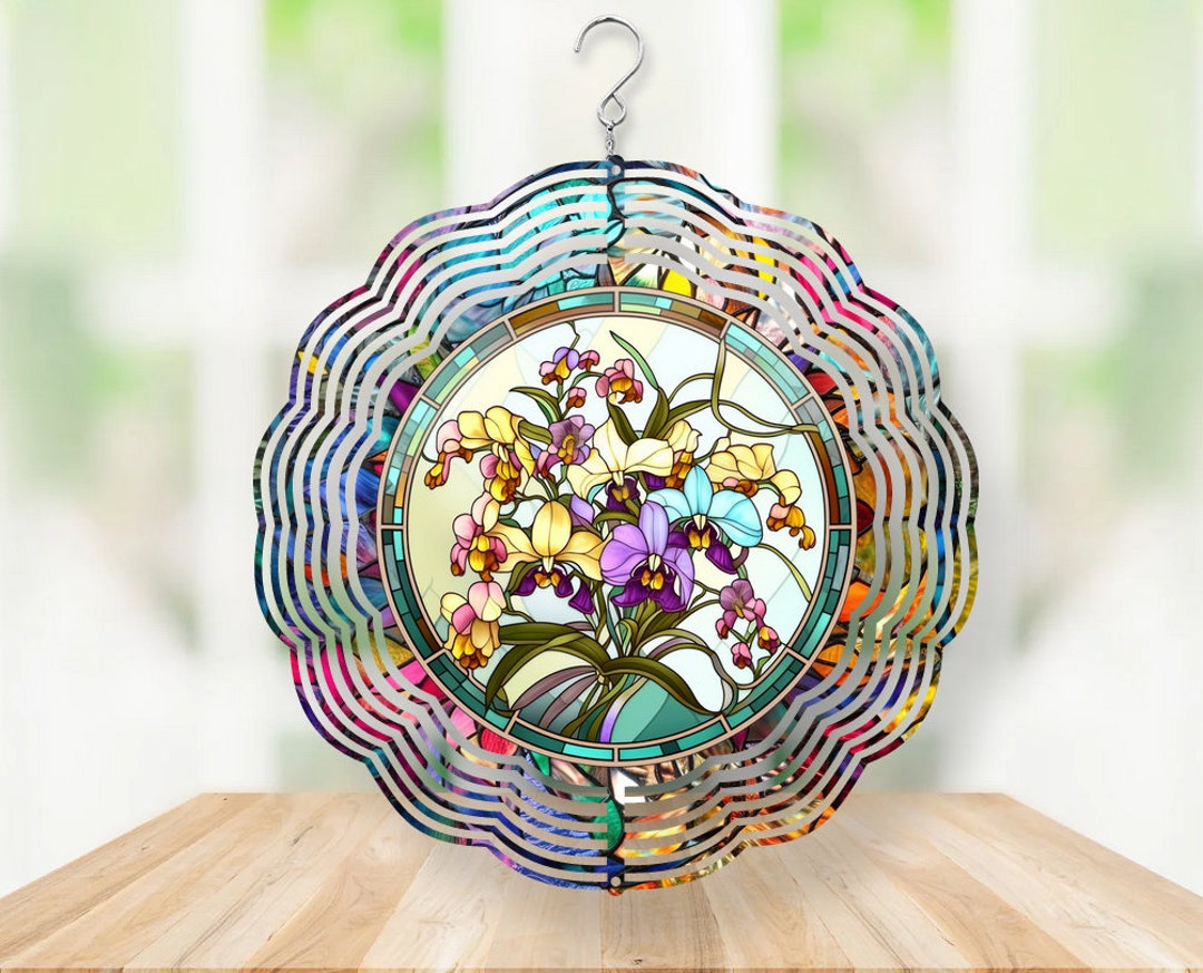 Orchid Wind Spinner, Stained Glass Look, Outdoor Decor, Garden Art ...
