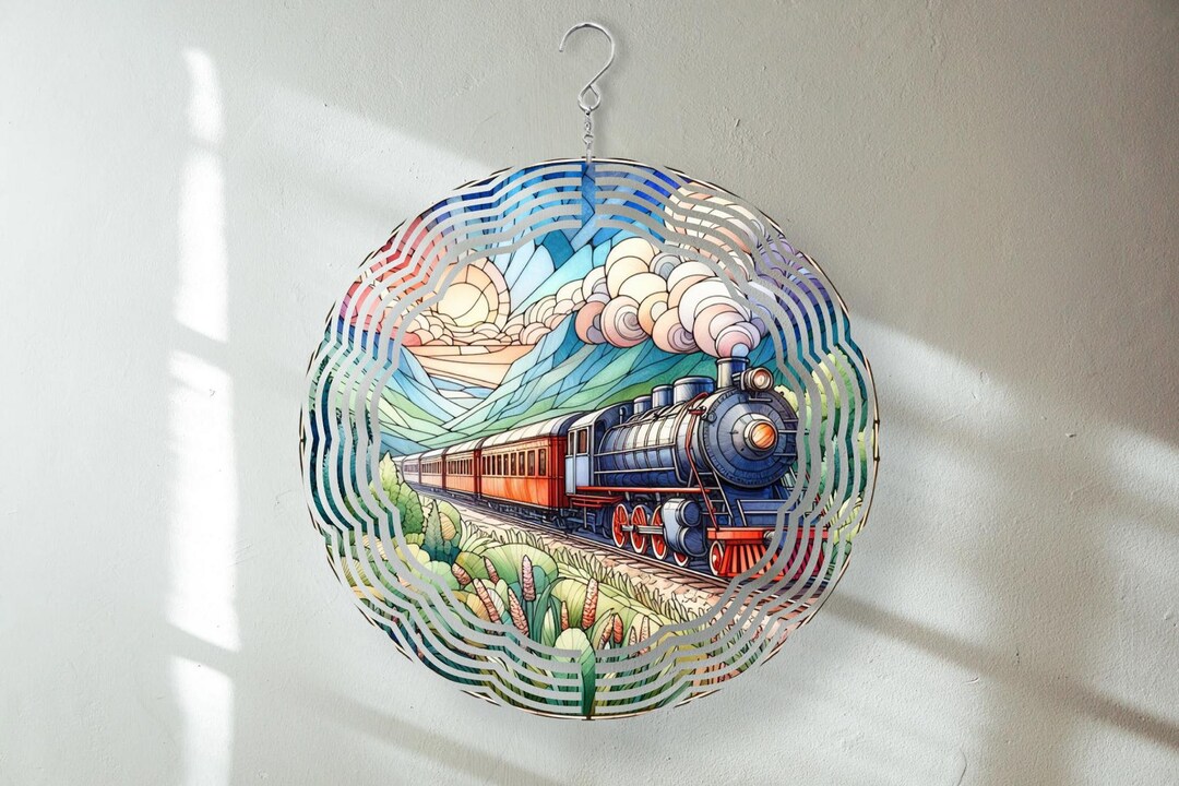 Colorful Train Wind Spinner, Yard Art Decoration, Rustic Wind Spinner ...