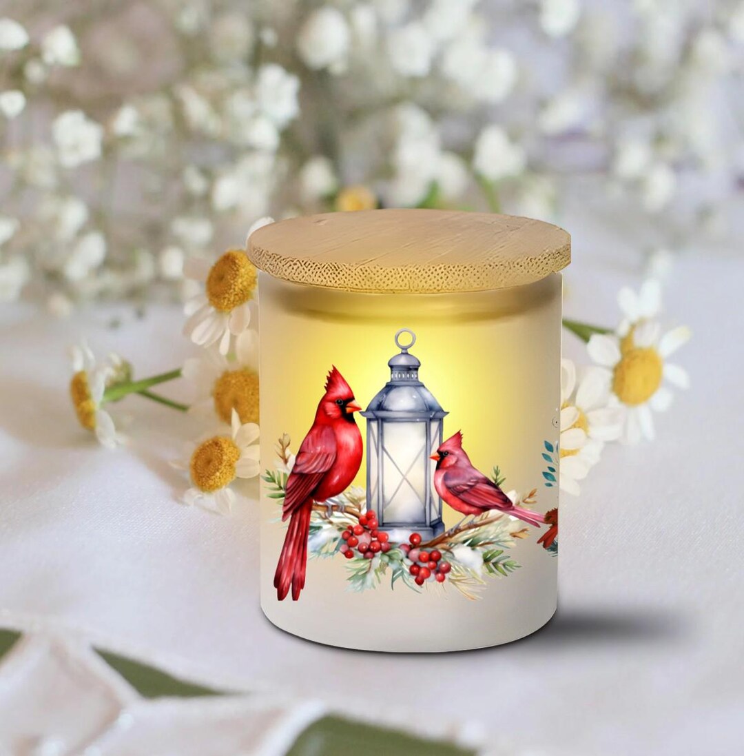 Memorial Cardinal Candle Holder: Frosted Glass With Tealight Timer or ...
