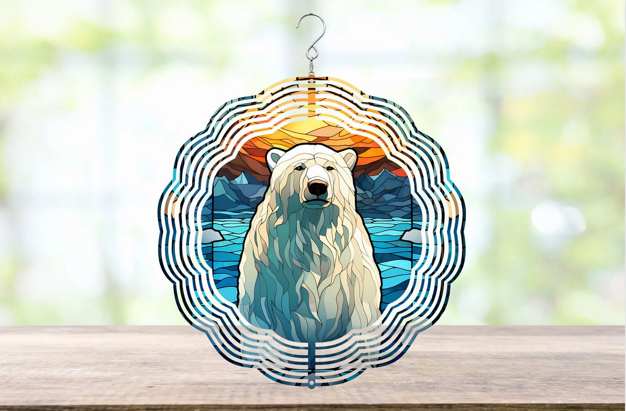 Stained Glass Look Polar Bear Wind Spinner Stained Glass - Etsy