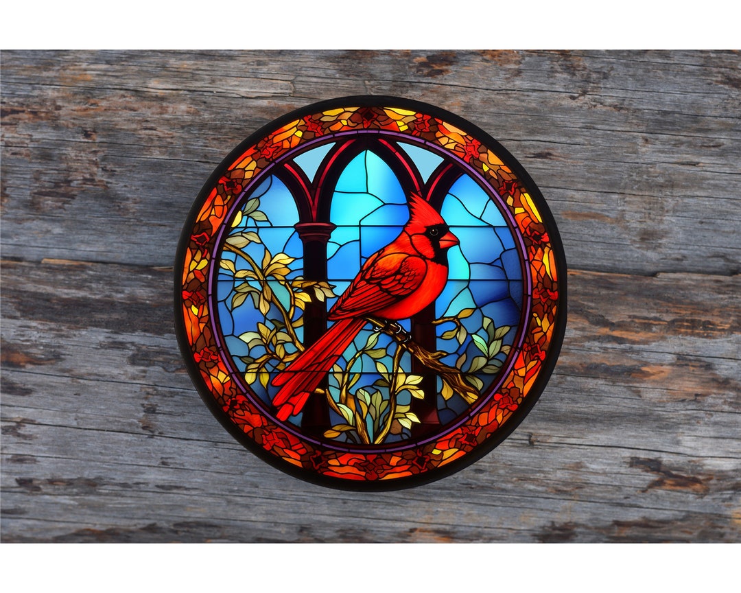 Stained Glass Look Cardinal Aluminum Door Sign, Wreath Sign ...