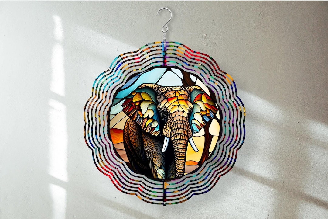 Elephant Wind Spinner, 3 Design Choices, Stained Glass Look, Colorful ...