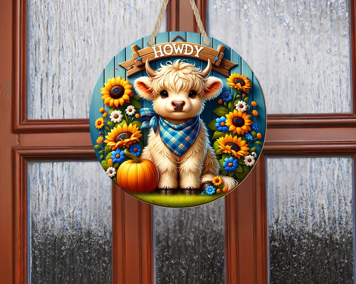 Highland Cow Aluminum Wreath/door Sign: Fall Decor - Etsy
