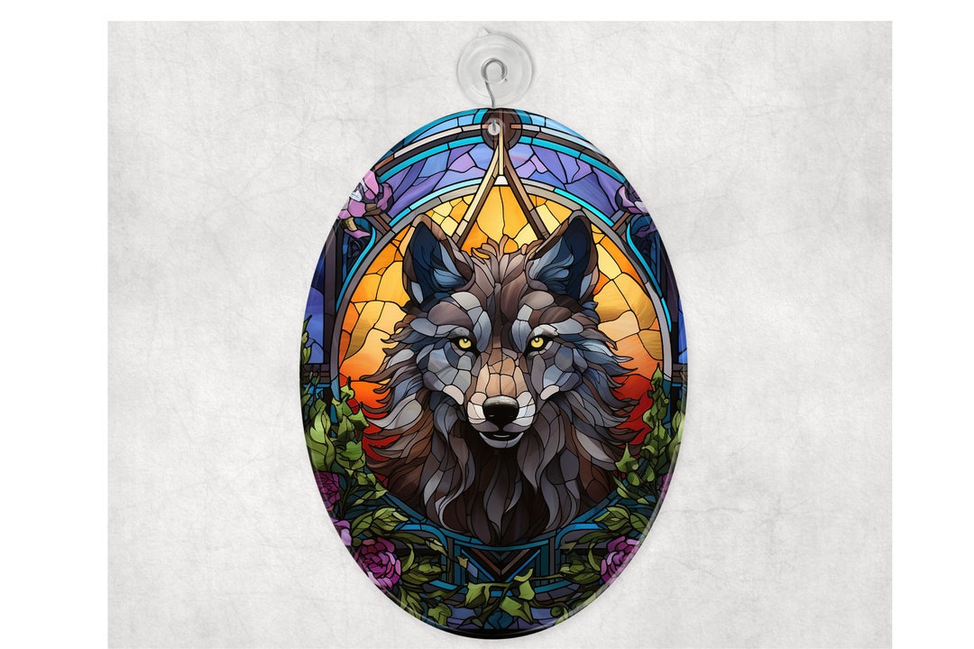 Wolf Glass Suncatcher, Nature Gift, Wildlife Decor, Sun Catcher, Window ...