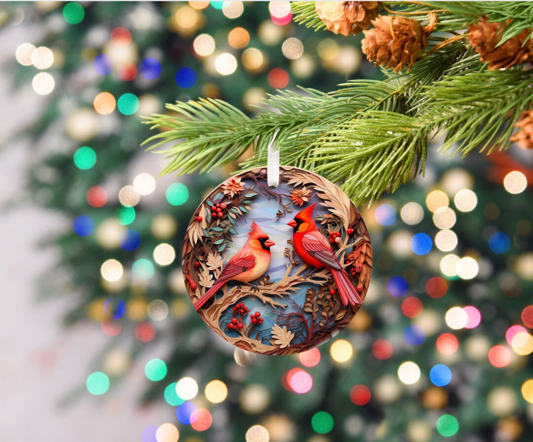 Cardinals Ceramic or Clear Glass Ornament, Hanging Ribbon Included, 3 ...