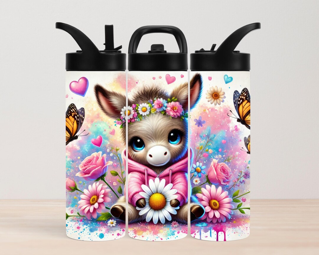 Cute Donkey 15 or 20 Oz Flip Spout Water Bottle, Personalized Gift ...