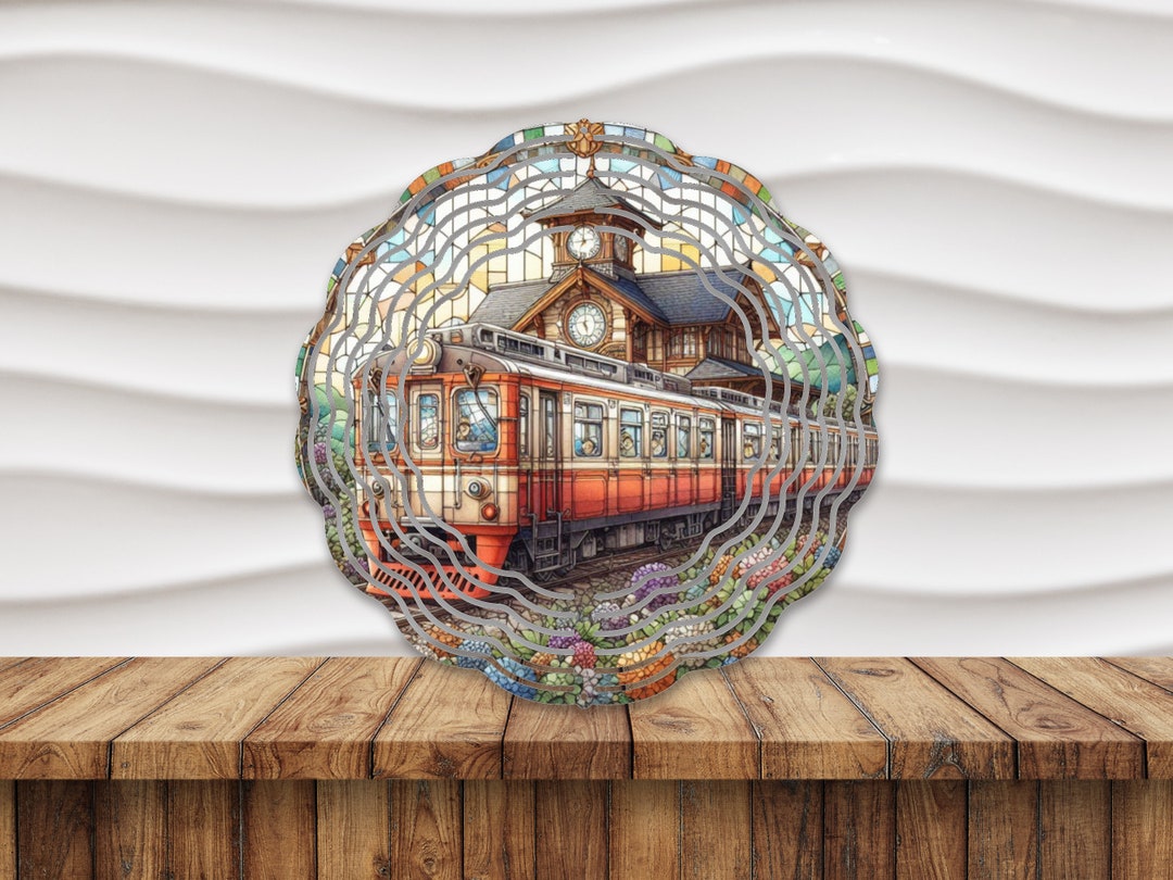 Train Station Wind Spinner, Yard Art Decoration, Rustic Wind Spinner ...