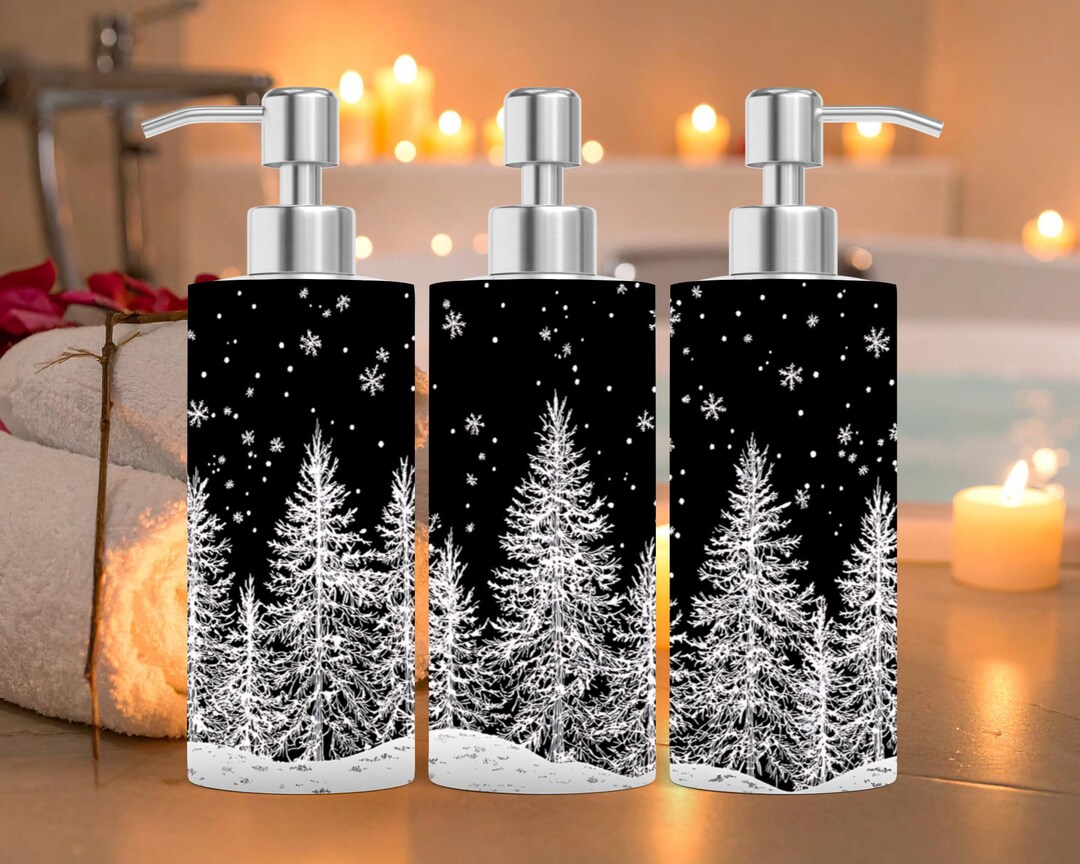 Winter Pine Trees Soap Dispenser: Stainless Steel Kitchen & Bath Decor ...