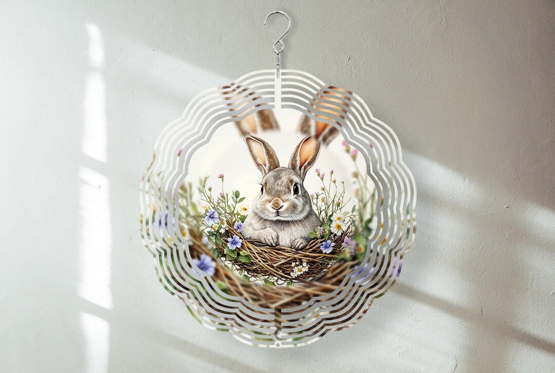 Rabbit Floral Wind Spinner, 3 Size Choices, Yard Decoration, Porch ...
