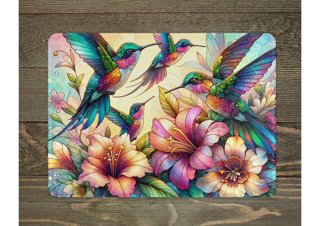 Hummingbirds Floral Tempered Glass Cutting Board, 4 Size Choices, Gift ...
