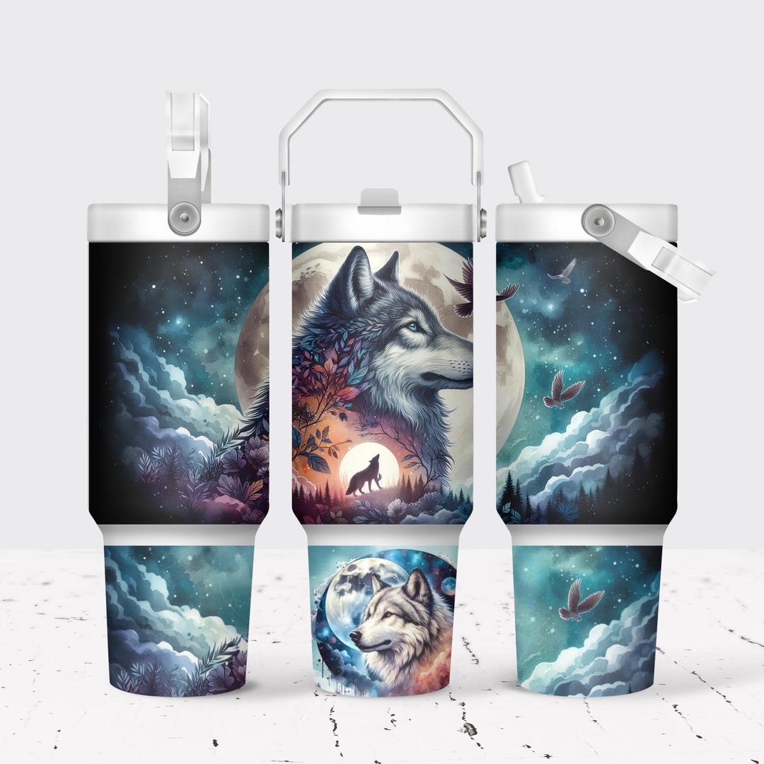 Wolf Full Moon 30 Oz Flip Spout Stainless Steel Tumbler: Personalized ...