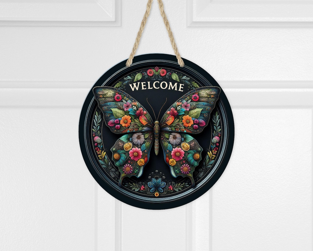 Floral Butterfly Door Sign: Aluminum, UV Protected Welcome Decor - Etsy
