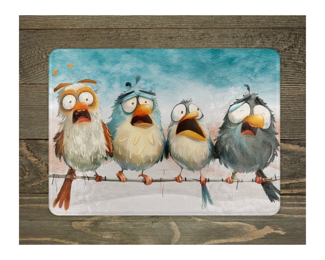 Quirky Birds Glass Cutting Board, 2 Size Choices, Gift for Mom ...