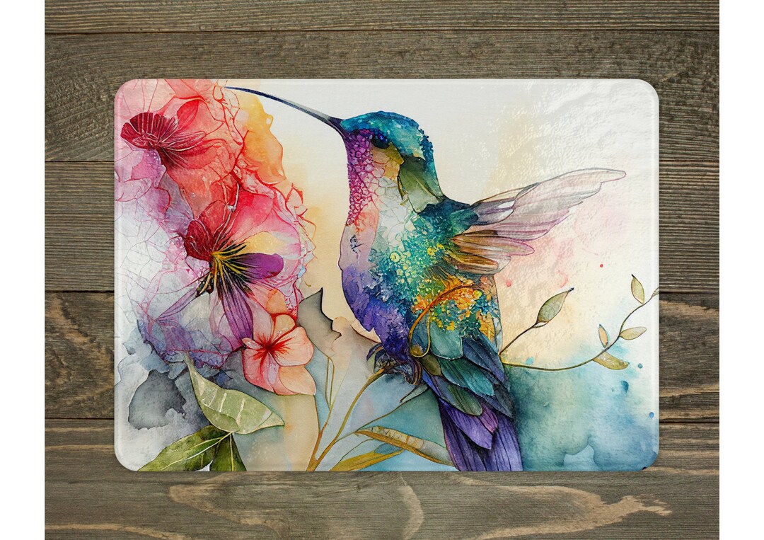 Hummingbird Tempered Glass Cutting Board: Alcohol Ink Art - Etsy
