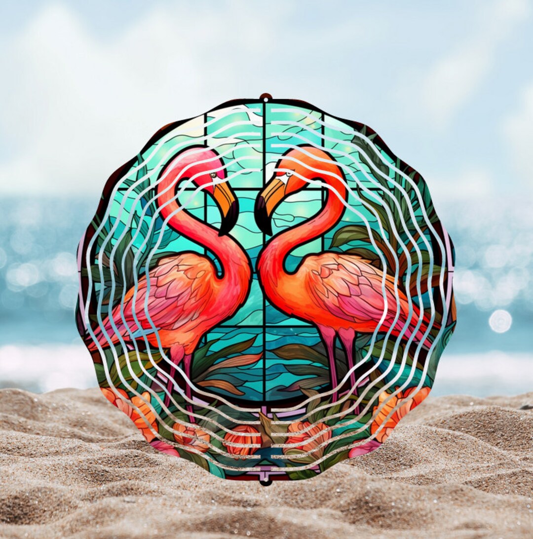 Beautiful Flamingo Wind Spinner With Stained Glass Look, Outdoor Garden ...