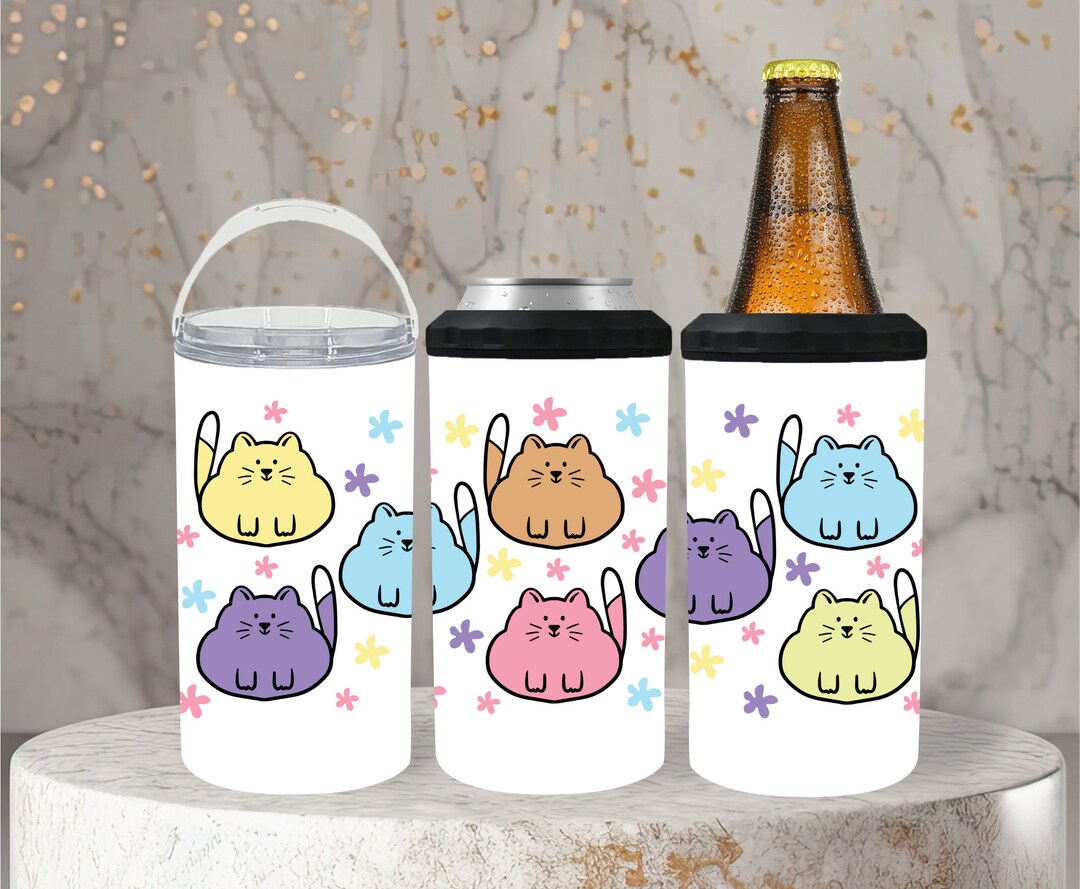 16 Oz 4 in 1 Can Cooler, Colored Cats, Funny Gift, Cat Lover Gift ...