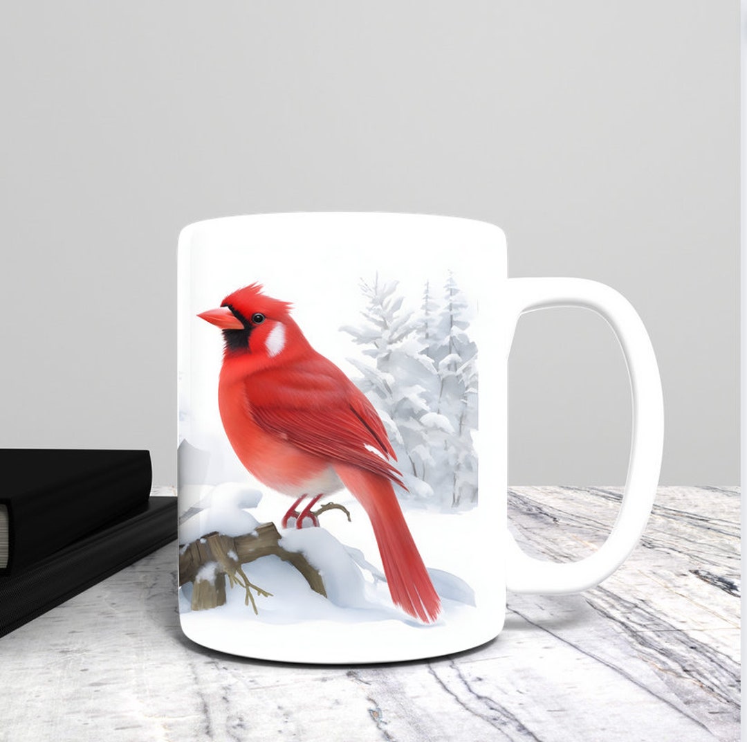 Winter Cardinal Ceramic Mug, Personalized Gift for Bird Enthusiasts ...