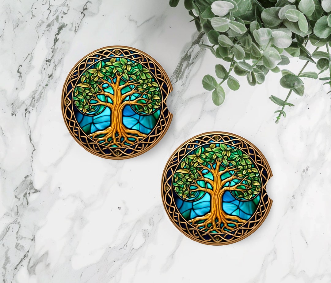 Tree of Life Car Coasters, 2 Coasters, Ceramic or Hardboard, Tree of ...