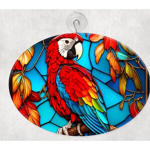 Beautiful Macaw Glass Suncatcher, Colorful Bird Window Hanging, Gift ...