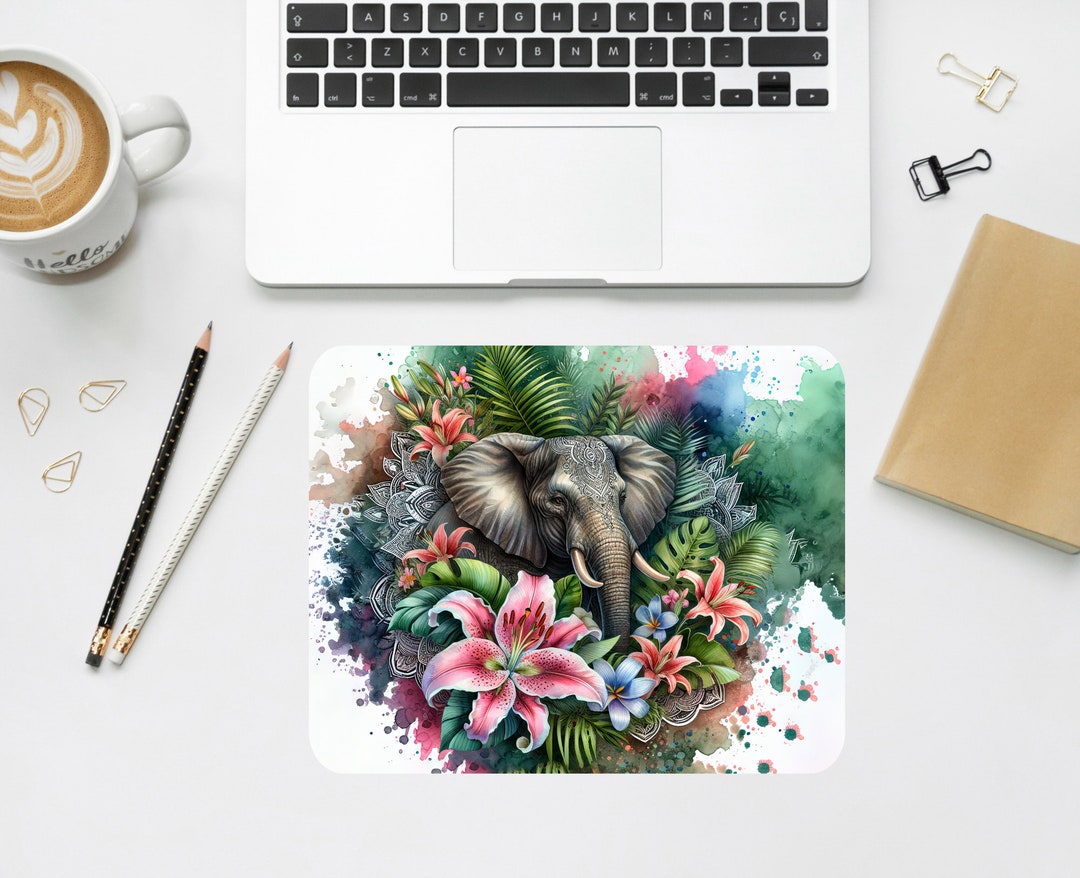 Tropical Elephant Mouse Pad, Personalized Desk Accessory, Nature Lover ...
