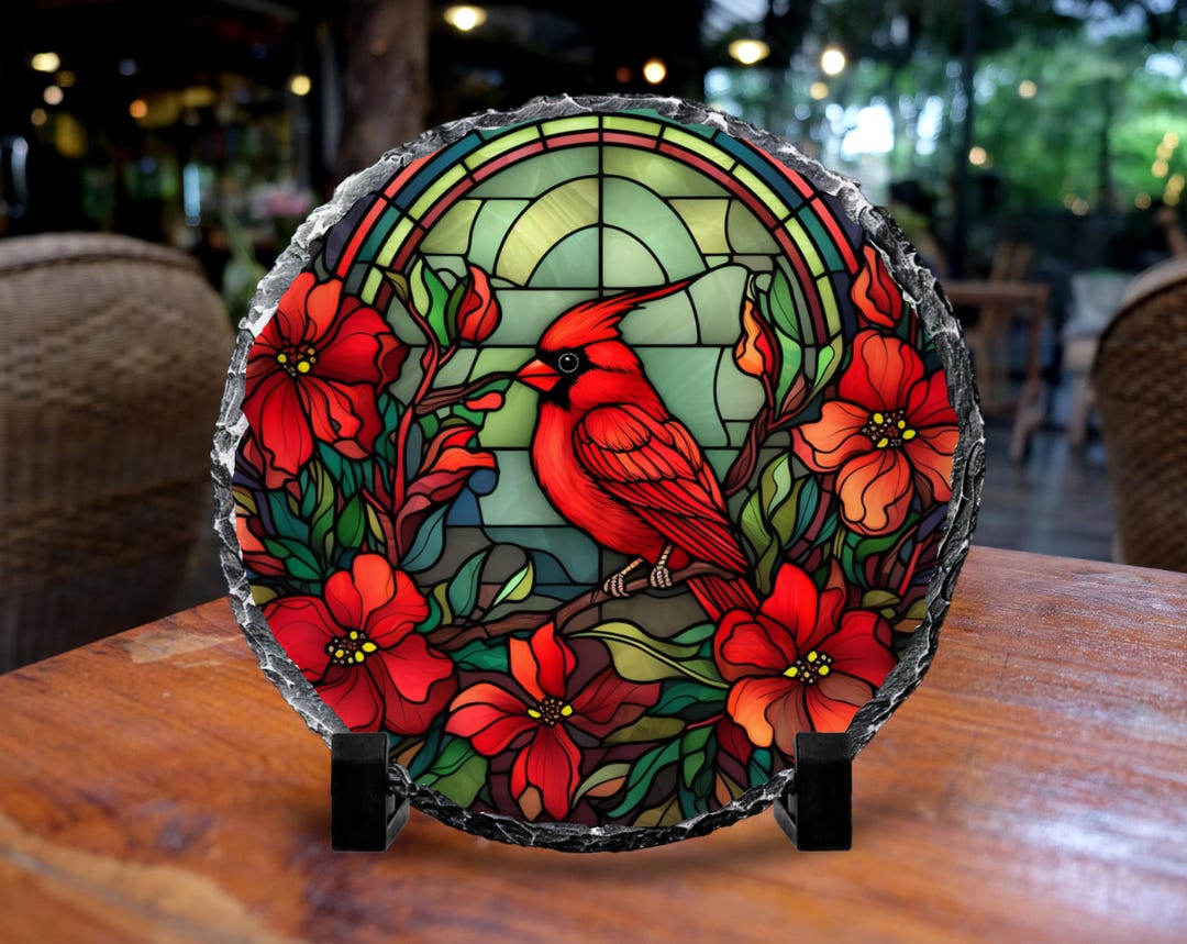 Photo Slate: Cardinal Floral Design - Natural Stone With Stand - Etsy