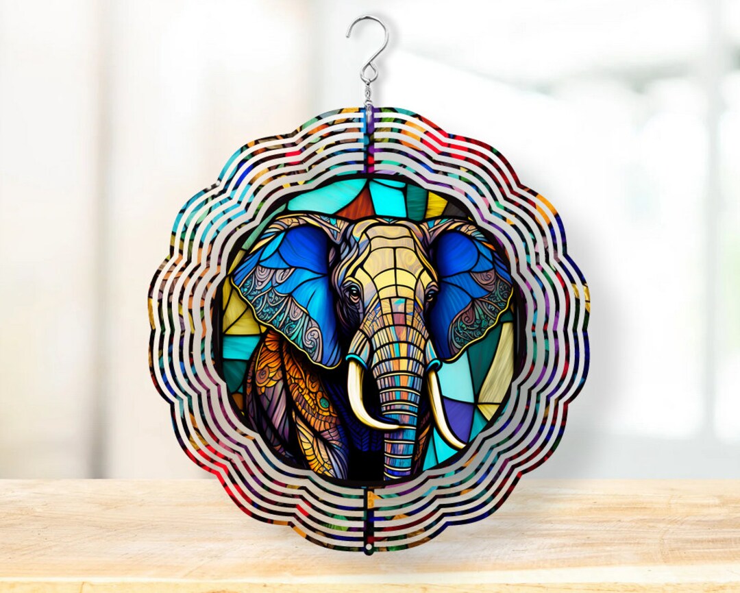 Elephant Wind Spinner, Stained Glass Look, Colorful Garden Decor ...