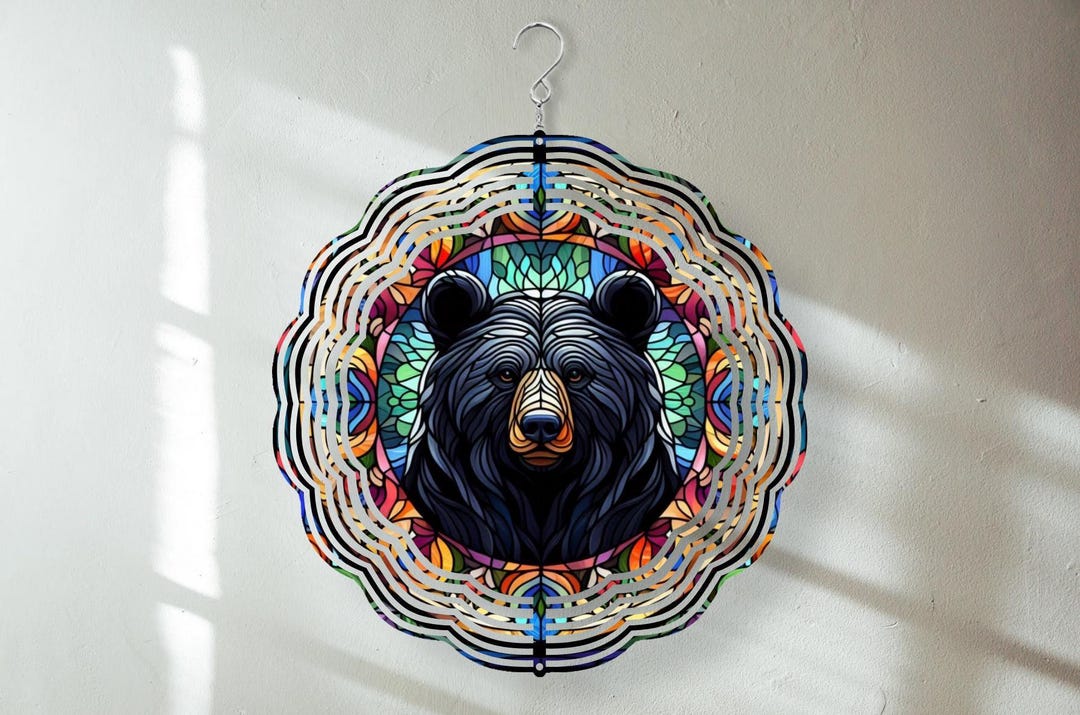 Black Bear Wind Spinner, Garden Decor, Wildlife Gift, Outdoor Yard Art ...