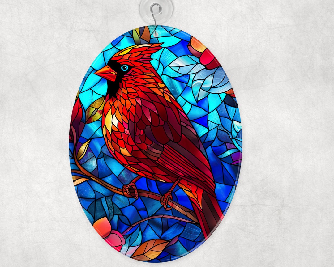 Beautiful Cardinal Glass Suncatcher, Bird Suncatcher, Red Bird Gift ...