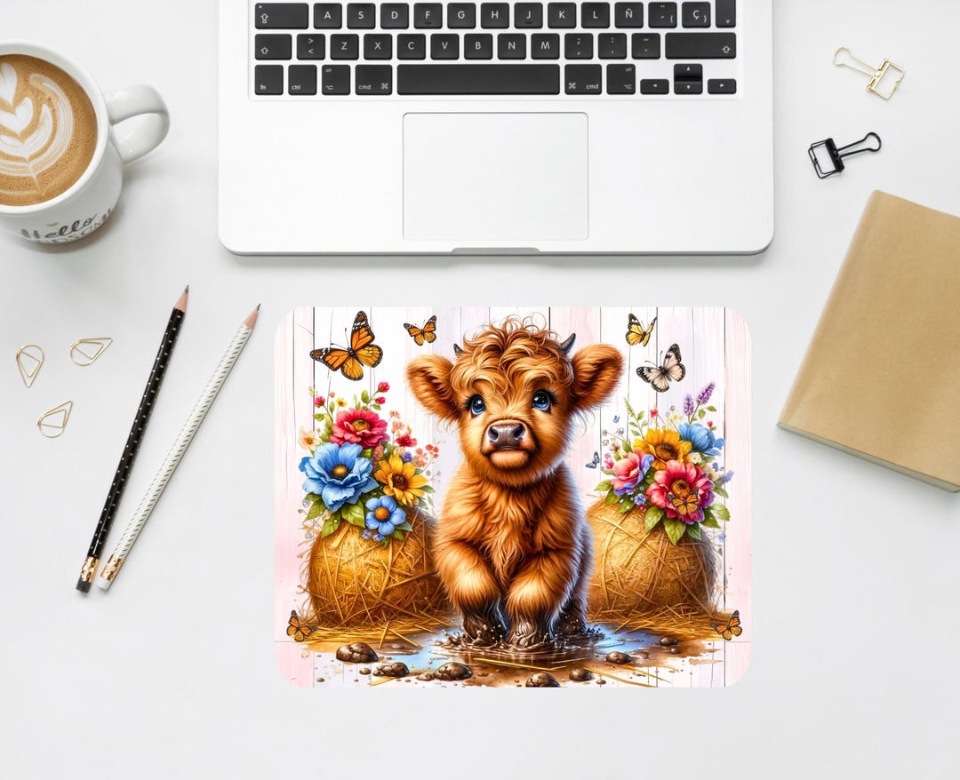 Highland Cow in Mud Puddle Mouse Pad, Personalized Mousepad, Custom Gift, Desk Accessories ...