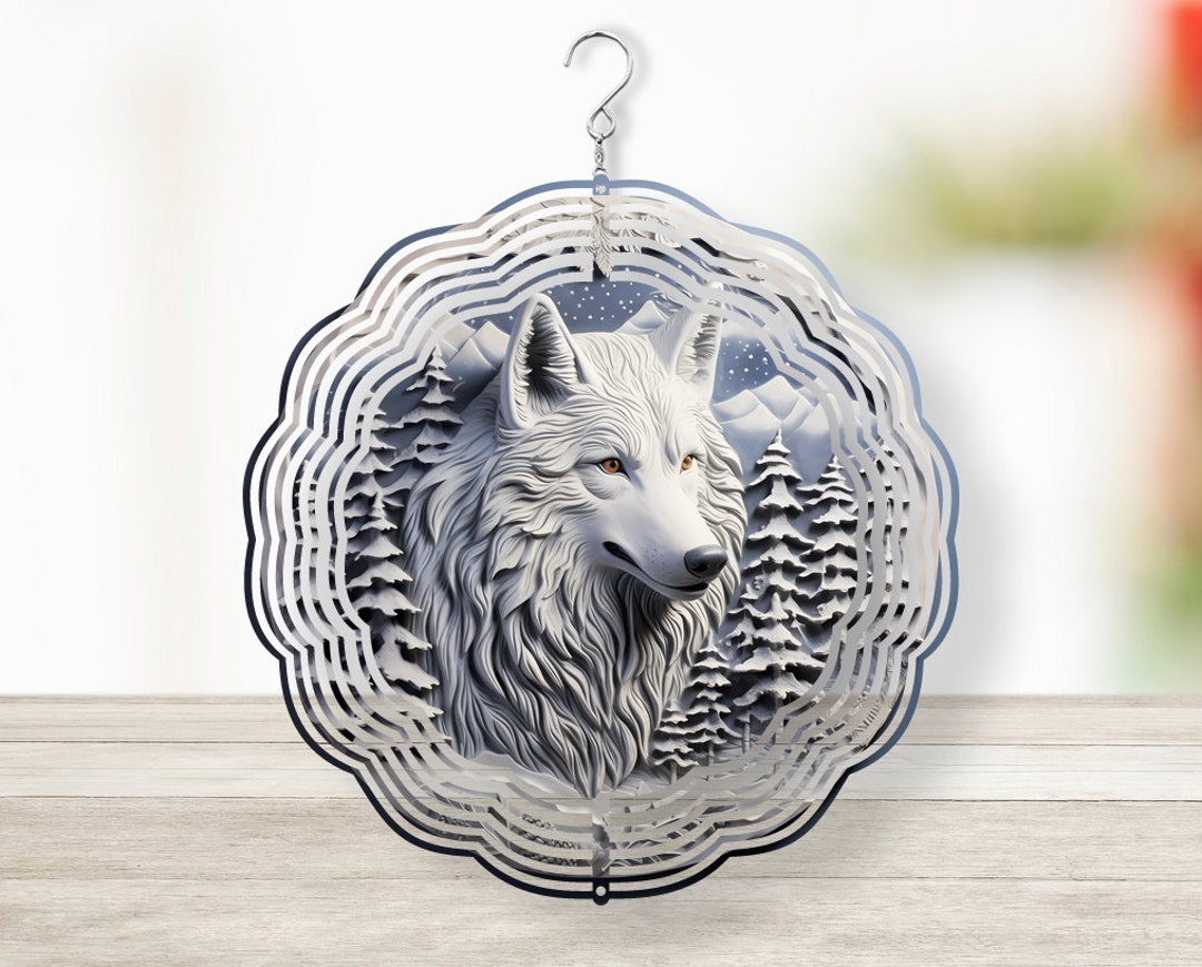 Winter Wolf Wind Spinner, Outdoor Garden Decor, Rustic Metal Sculpture ...