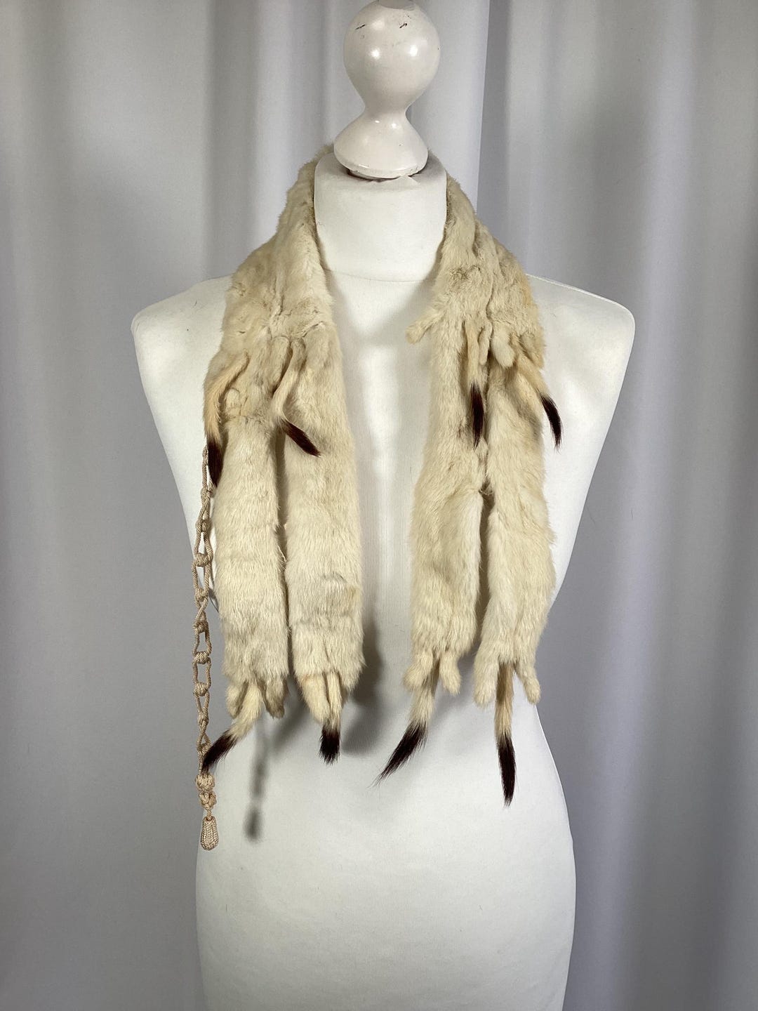 Vintage Ermine Fur Scarf With Tails and Legs Cream off White Neck Tie ...
