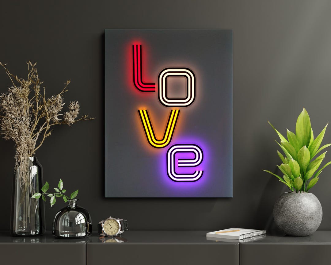 Retro Pop Art Color Changing LOVE Neon Sign, Unique Modern Wall Led ...