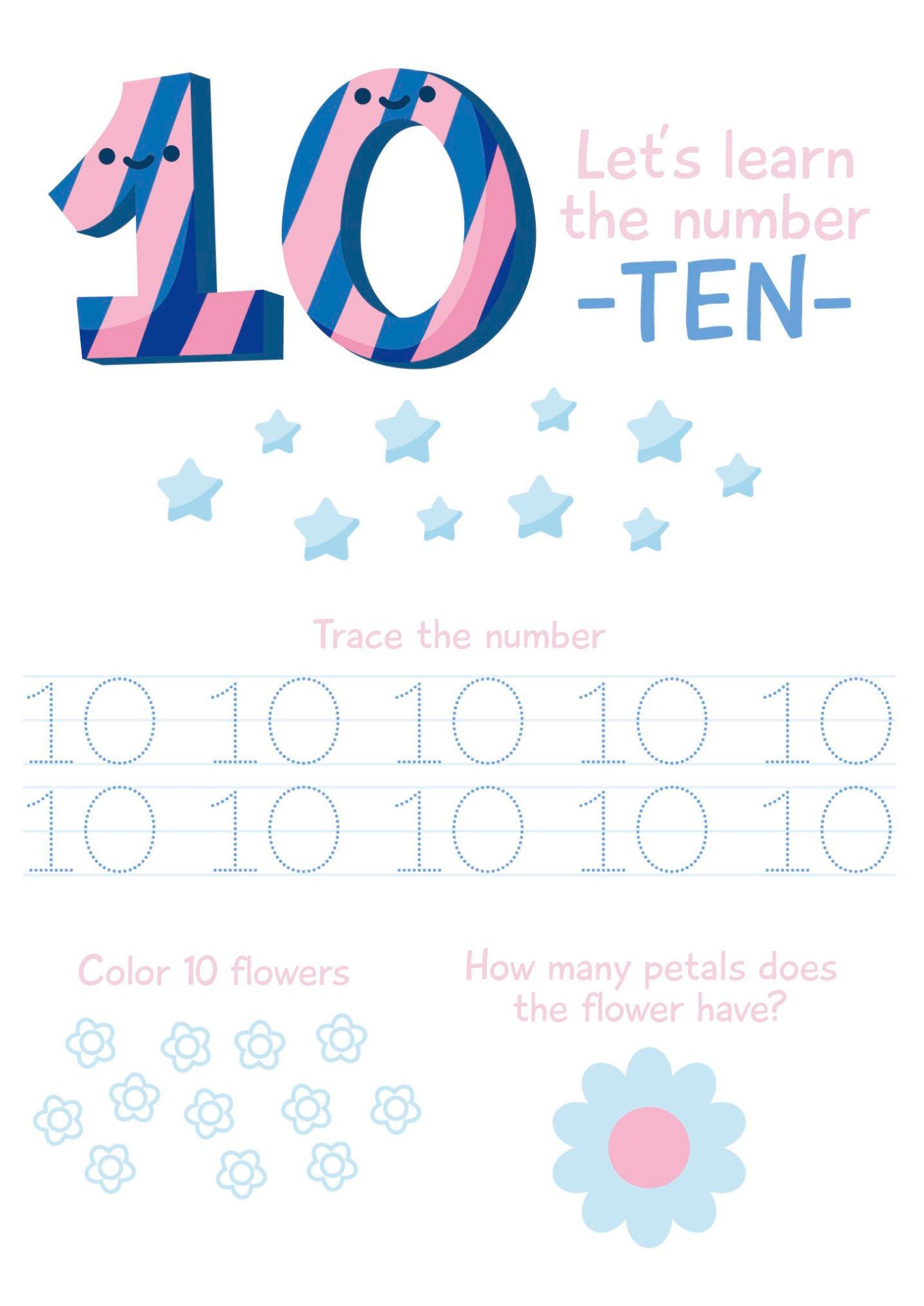 Cute Number Worksheets. Let's Learn the Numbers. Printable 10 Pages. - Etsy