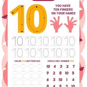 Cute Numbers Worksheet for Children. 10 Pages Download. - Etsy
