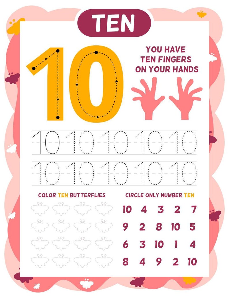 Cute Numbers Worksheet for Children. 10 Pages Download. - Etsy