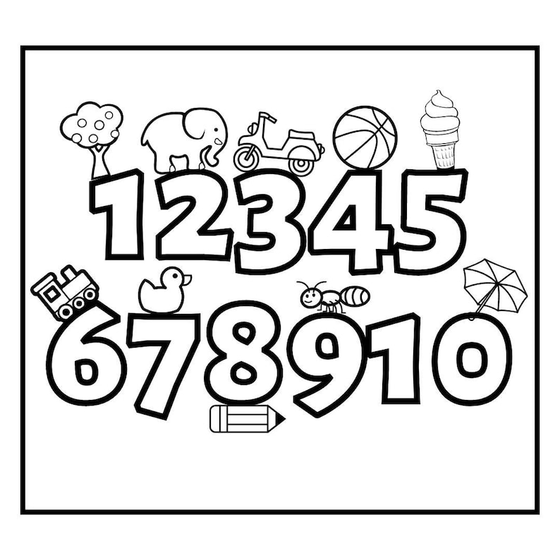 Number and Picture Coloring. 10 Pages Printable. - Etsy