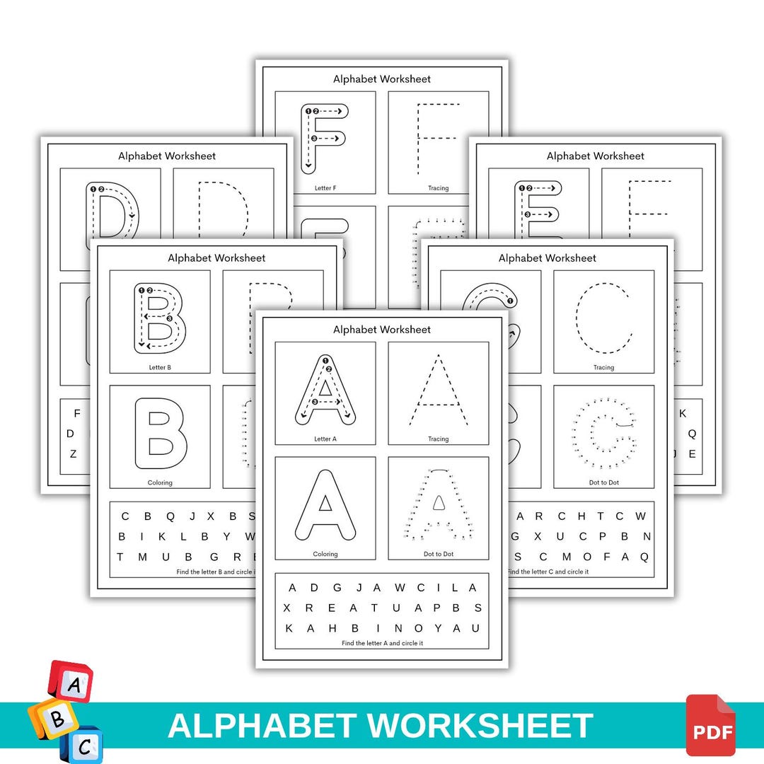 Alphabet Worksheet. Tracing, Coloring, Dot to Dot, Find the Alphabet ...